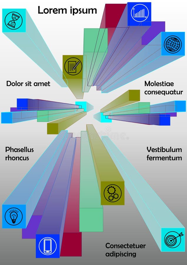 Infographics Template with Group of Colored Prisms, Business Icons ...