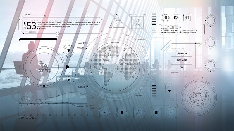 Satellite Communication Infographics on the Background of the Office ...