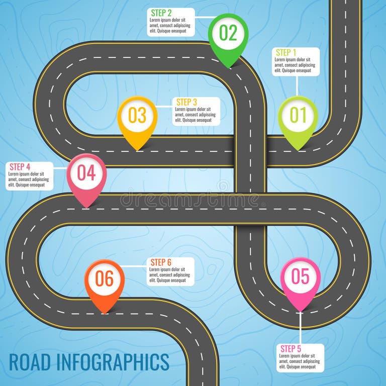 Infographics Template with Road Map Using Pointers. Top View Vector ...