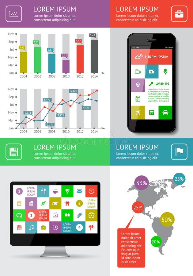 Ui, Infographics and Web Elements Including Flat Design Stock Vector ...