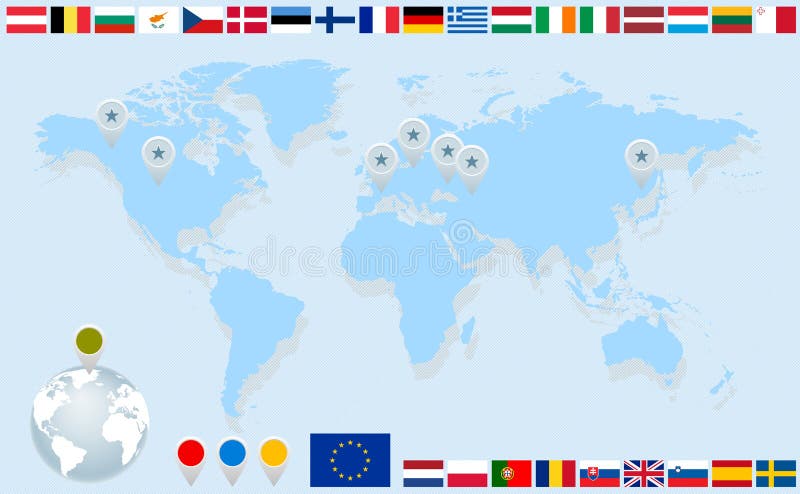 Infographics with World Map and Flags Stock Illustration - Illustration ...