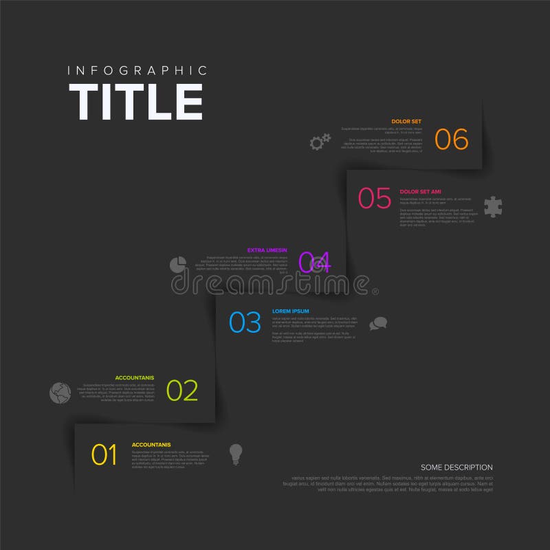 Infogrpahic Dark Square Stairs Steps Diagram Template with Six Step ...