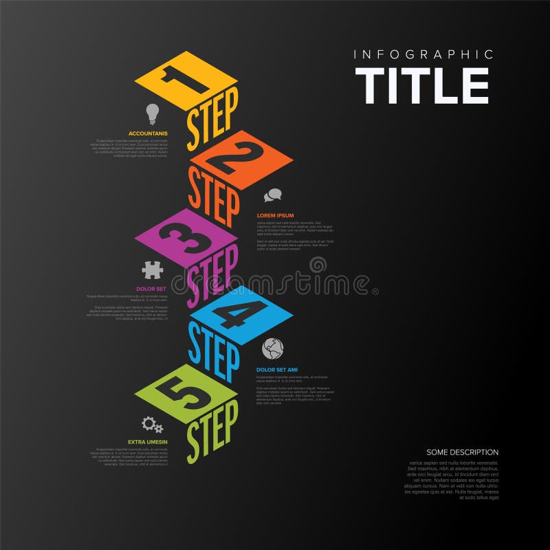 Infogrpahic Dark Vertical Stairs Steps Diagram Template Stock Vector ...