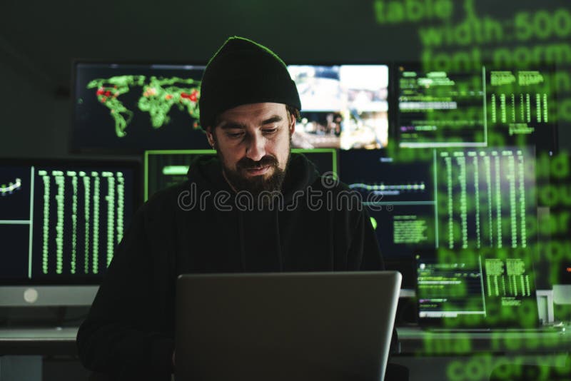 Informatic Hacker Man Coding a Internet Virus To Attack the Cyber ...