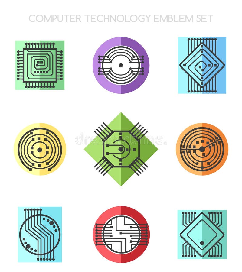 Informatik-Technologieemblem Stellte Mit Prozessoren Und Chips Ein ...