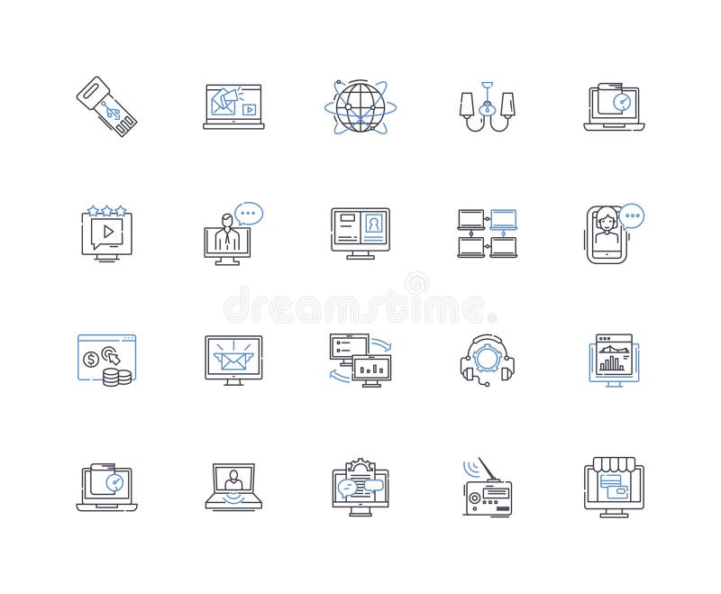 Information Age Line Icons Collection Digitization Automation Connectivity Big Data