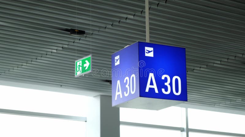 Information Board in Airport Hall with Pointer Icon, Arrow, Gate Number ...