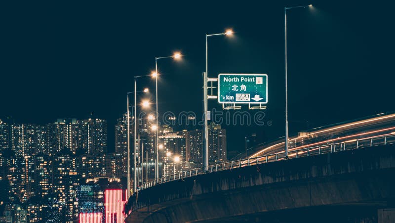 Information Board on a Light Pole on a Bridge at Night Stock Image ...