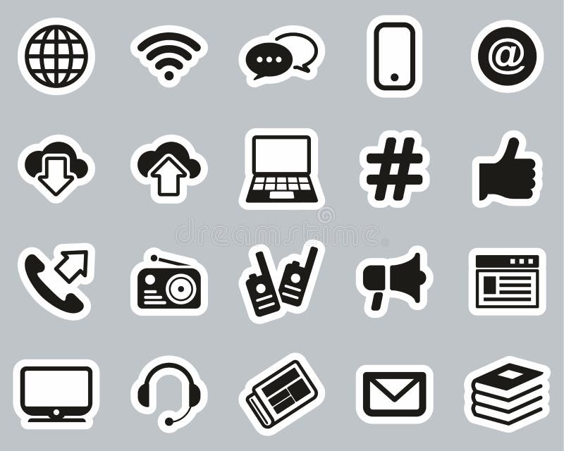 Information Channel Icons Black & White Sticker Set Big Stock Vector ...