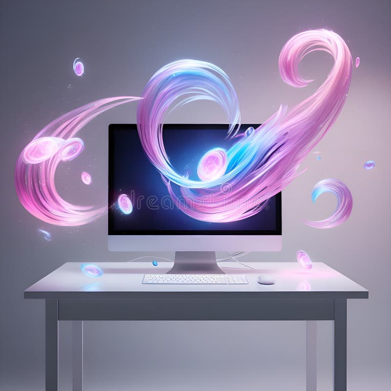 Information Coming Out from the Computer Like a Colourful Wind Stock ...