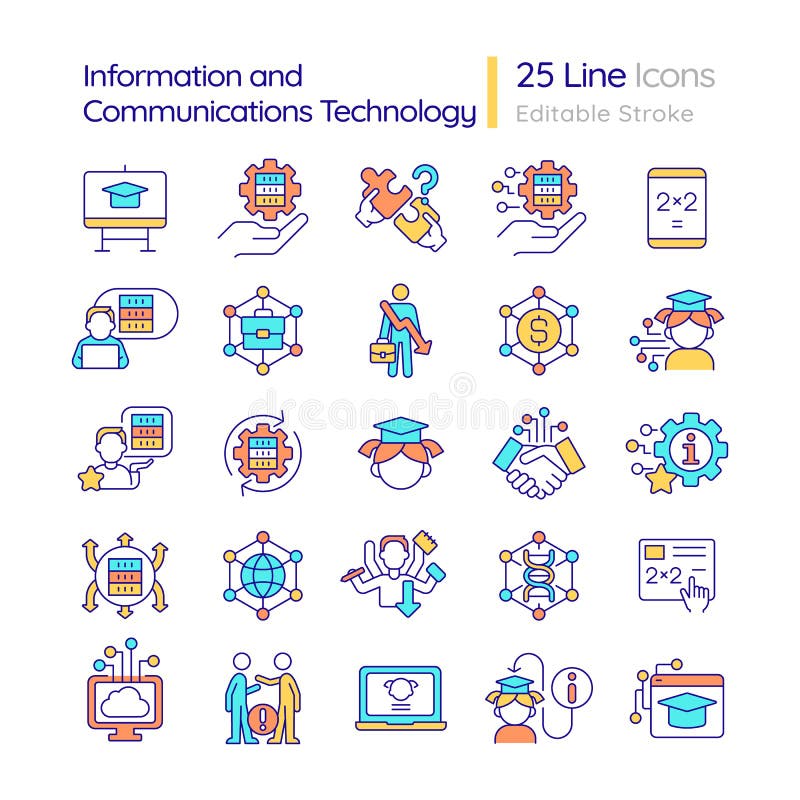 Information and Communications Technology Linear Icons Set Stock ...