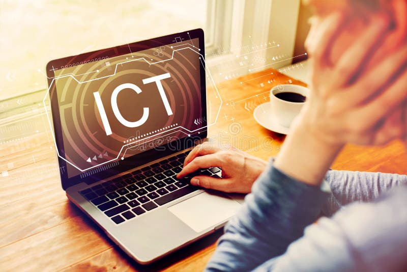 Information and Communications Technology with Man Using a Laptop Stock ...