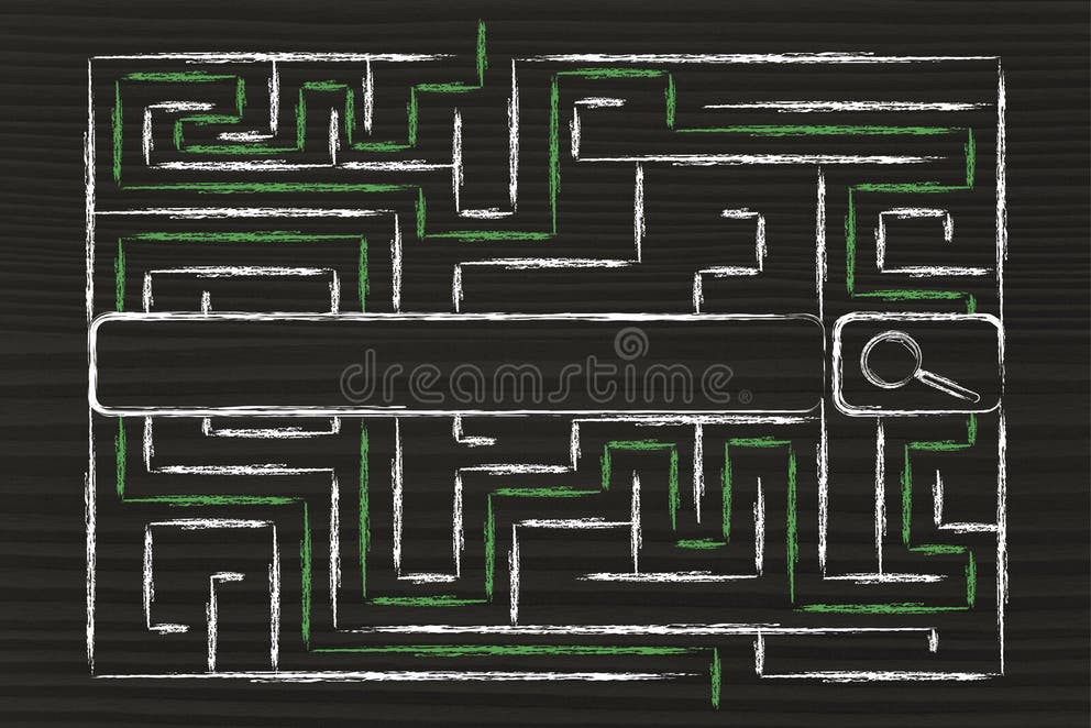 Information and Data Overload, Maze and Search Engine Bar Stock Image ...