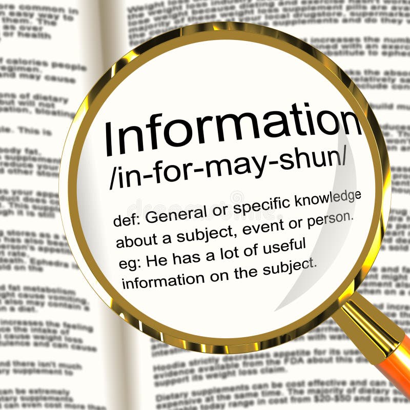 Information Definition Magnifier Showing Knowledge Data and Fact Stock ...
