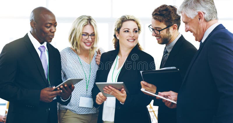 Information Exchange. a Group of Corporate Businesspeople Standing in a ...