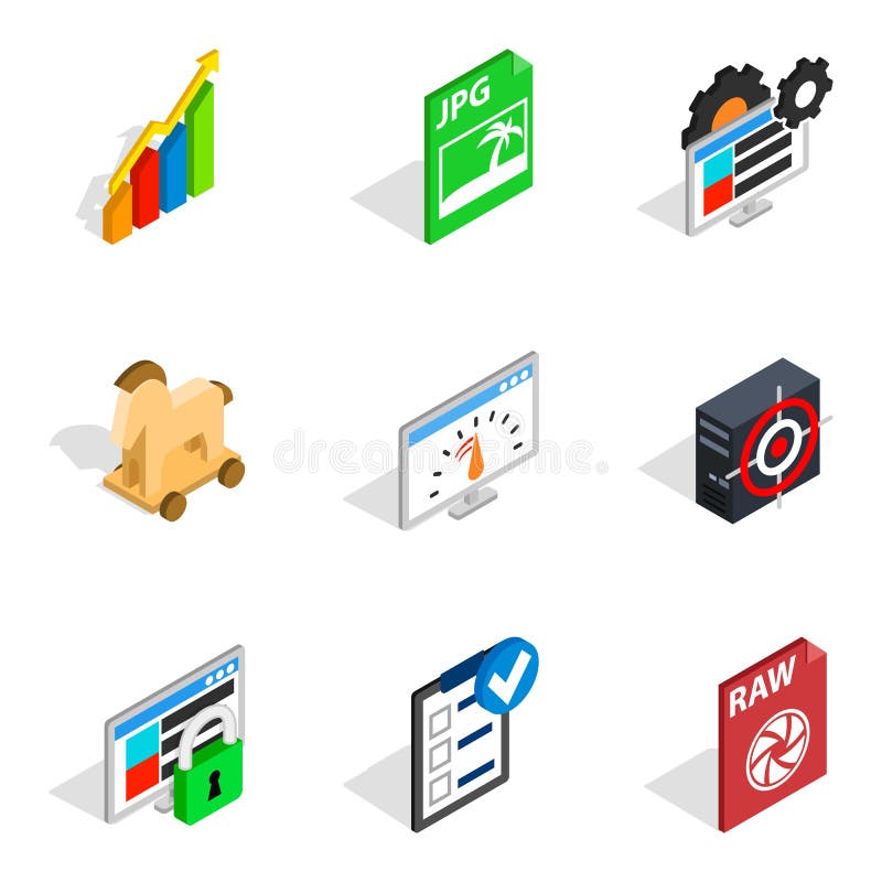 Information Flow Icons Set, Isometric Style Stock Vector - Illustration ...