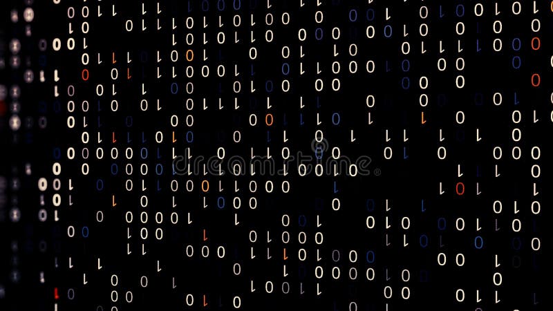 Information Flow, Waves of One and Zero Numbers on Black Background ...