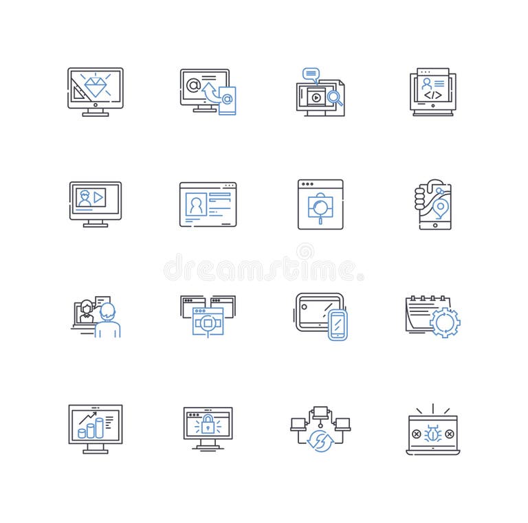 Information Hardware Line Icons Collection. Processor, Memory, Graphics, Display, Motherboard ...