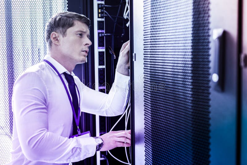 Smart Professional Technician Looking at the Wires Stock Photo - Image ...