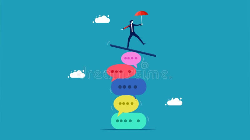 Information Management. Businessman Balancing with Text and Speech ...