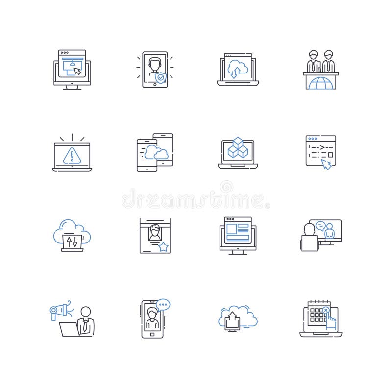 Information Management Line Icons Collection Database Records