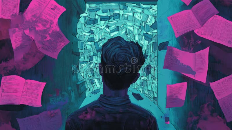 Information Overload: Man Drowning in Knowledge Stock Illustration ...