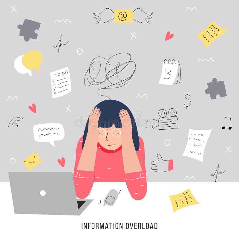 Information Overload and Multitasking Problems Concept. Flat and ...