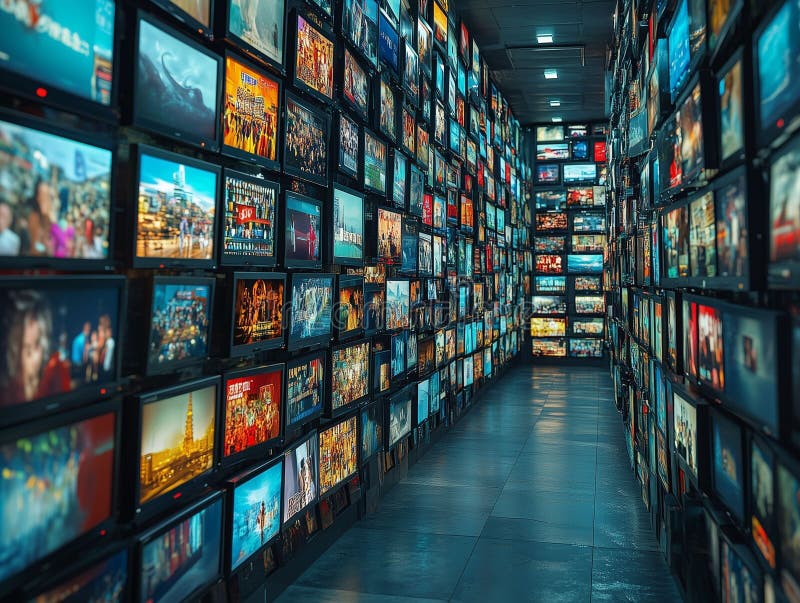 Information Overload a Television Wall Stock Illustration ...