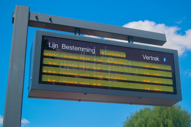 Information Panel with Dutch Bus Departure Stock Photo - Image of ...