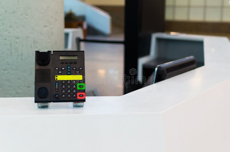Information Point in the Airport. Phone on the Information Desk Stock ...