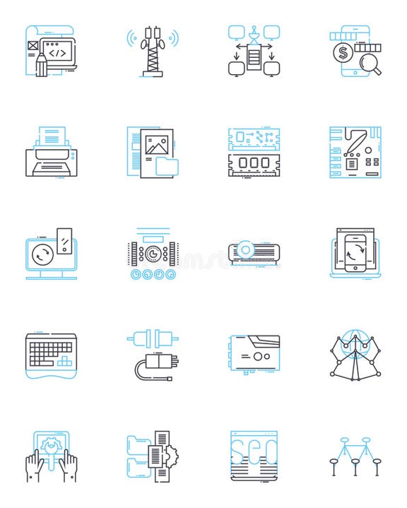 Information Processor Linear Icons Set. Processor, Computer, Data, Software, Algorithm, Storage ...