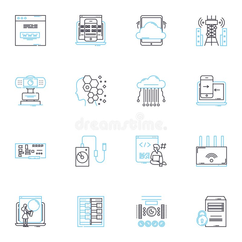 Computer Data Icons, Signs, Outline Symbols, Concept Linear Illustration Line Collection Stock ...