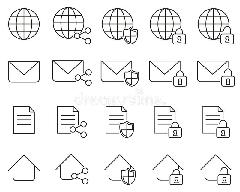 Information Protection & Information Security Icons Black & White Thin ...