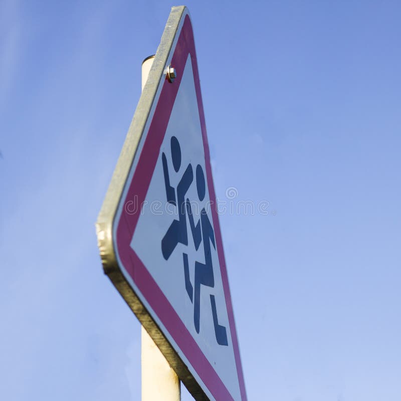 Information Road Sign, Triangular White Shield with Running Figures on ...