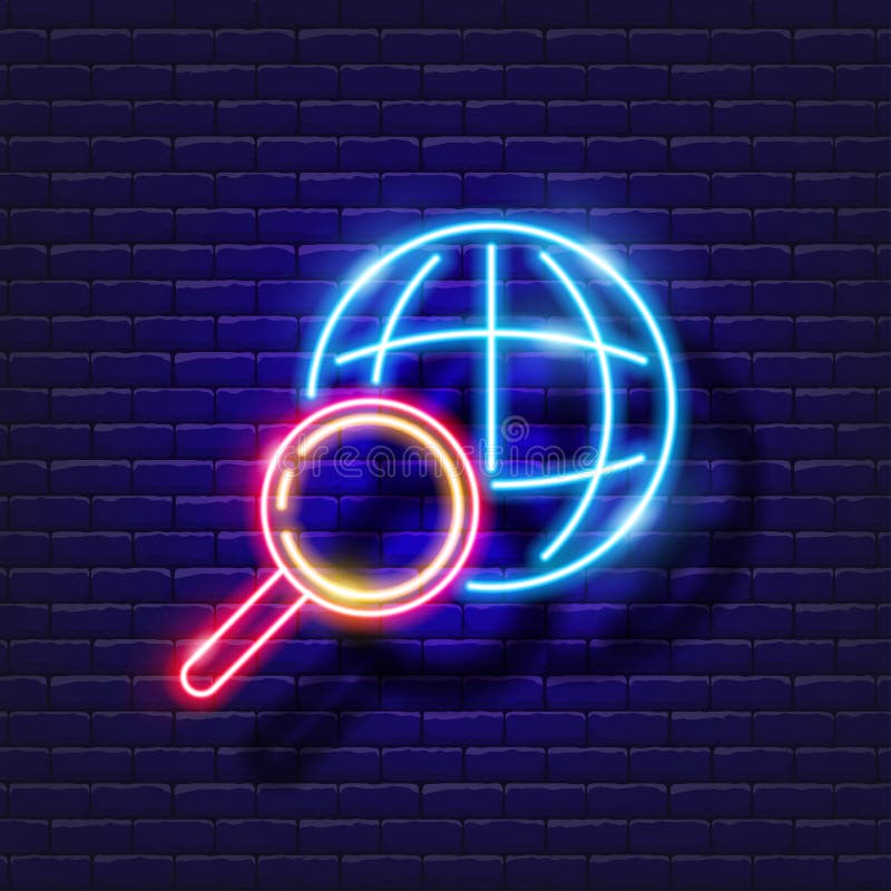 Information Search for Global Education, Icon. Neon Glowing Vector ...
