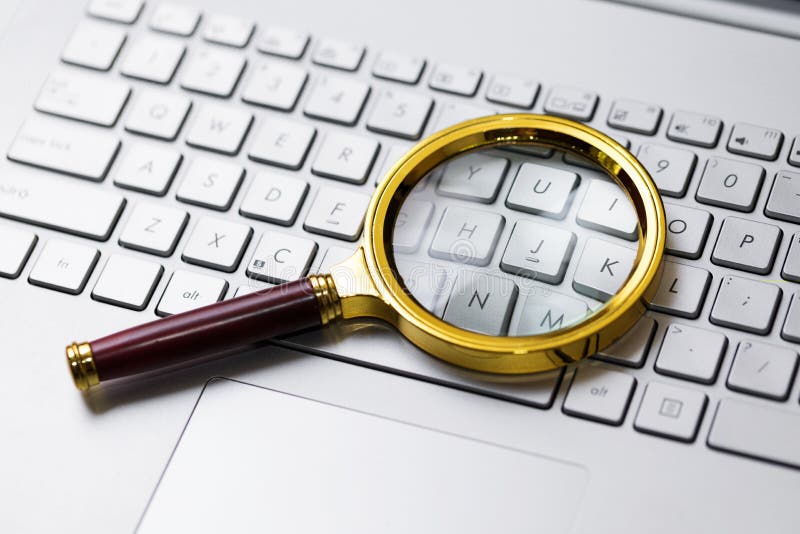 Information Search on Internet Concept. Magnifying Glass on the Stock ...
