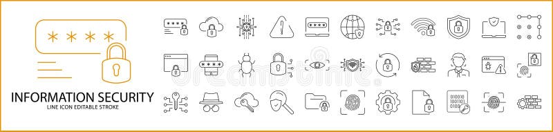 Information Security Icon Set in Line Style. Stock Vector ...