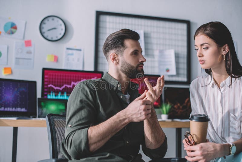 Information Security Analysts Planning Work Near Computers Stock Photo ...