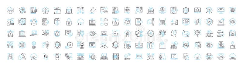 Data Privacy Linear Icons Set. Security, Encryption, Breach, Protection ...