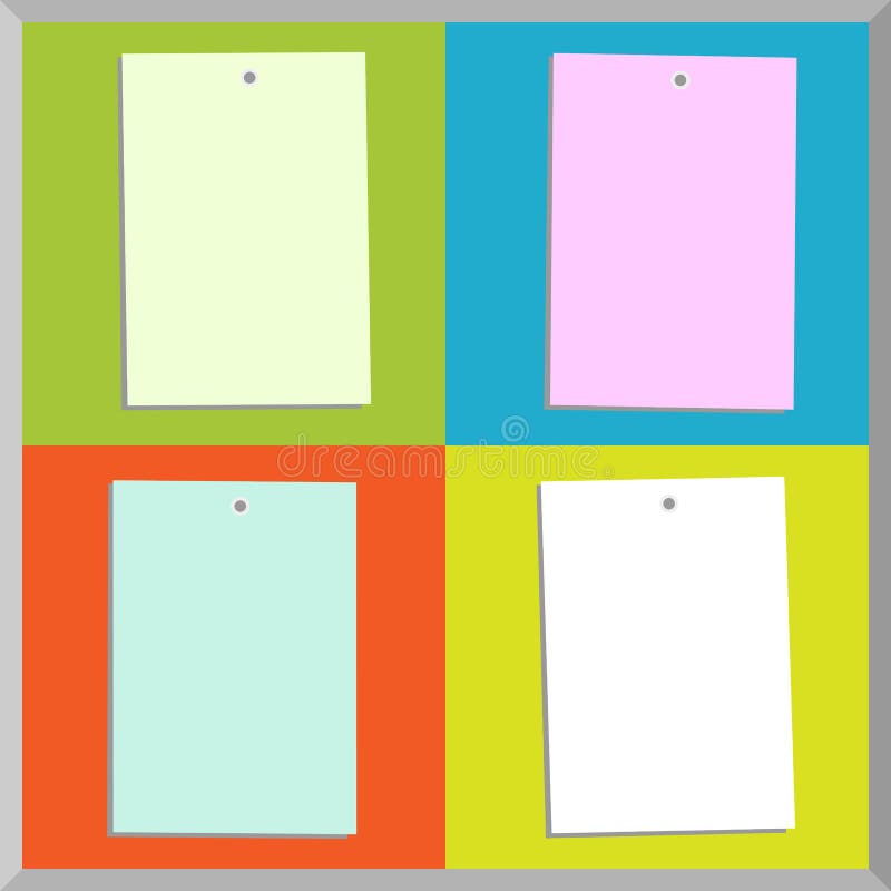 Four Different Paper Notes on the Information Board. Stock Vector ...