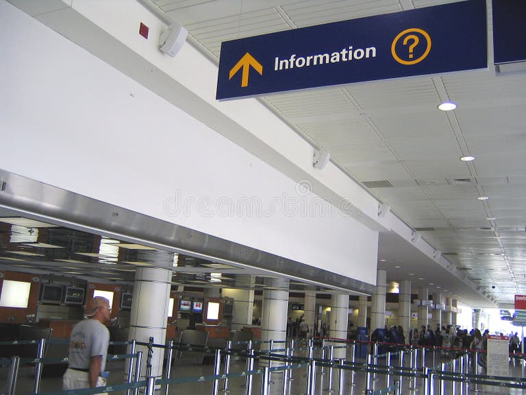 Information Sign and Baggage Checking at Airport Stock Photo - Image of ...