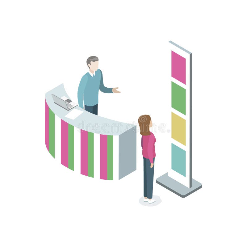 Reception Counter Desk Isometric 3D Element Stock Vector - Illustration ...