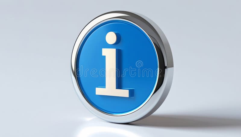 Information Symbol 3D Rendering with Blue Background and Chrome Border ...