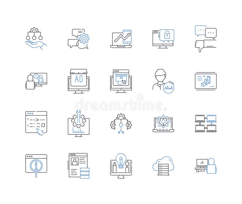 Information System Line Icons Collection Database Query Integration