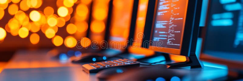 Information Technology Background with Computer Screens and Peripherals ...