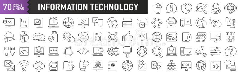 Information Technology Black Linear Icons. Collection of 70 Icons in ...
