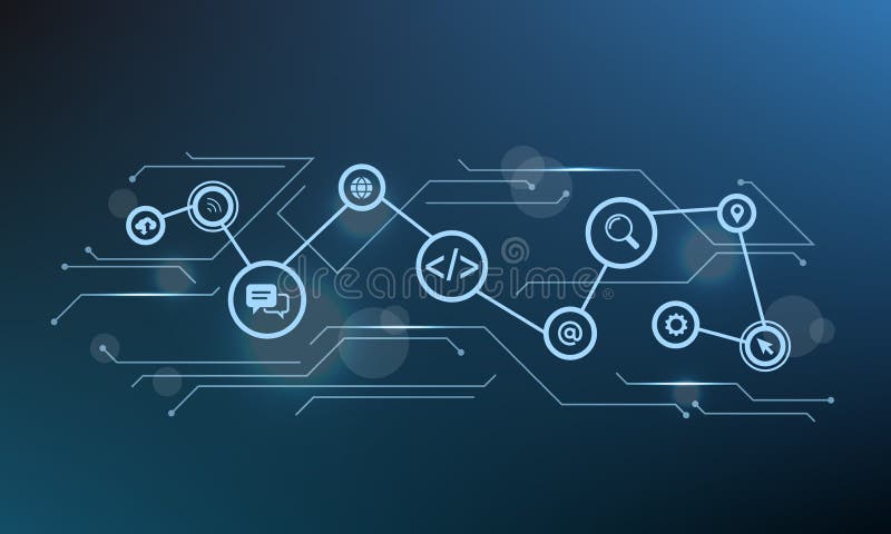 Information Technology . Blue Banner with Icons Related To Remote or ...