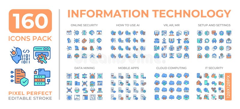 Information Technology Colorful Icons Set Collection Stock Vector ...