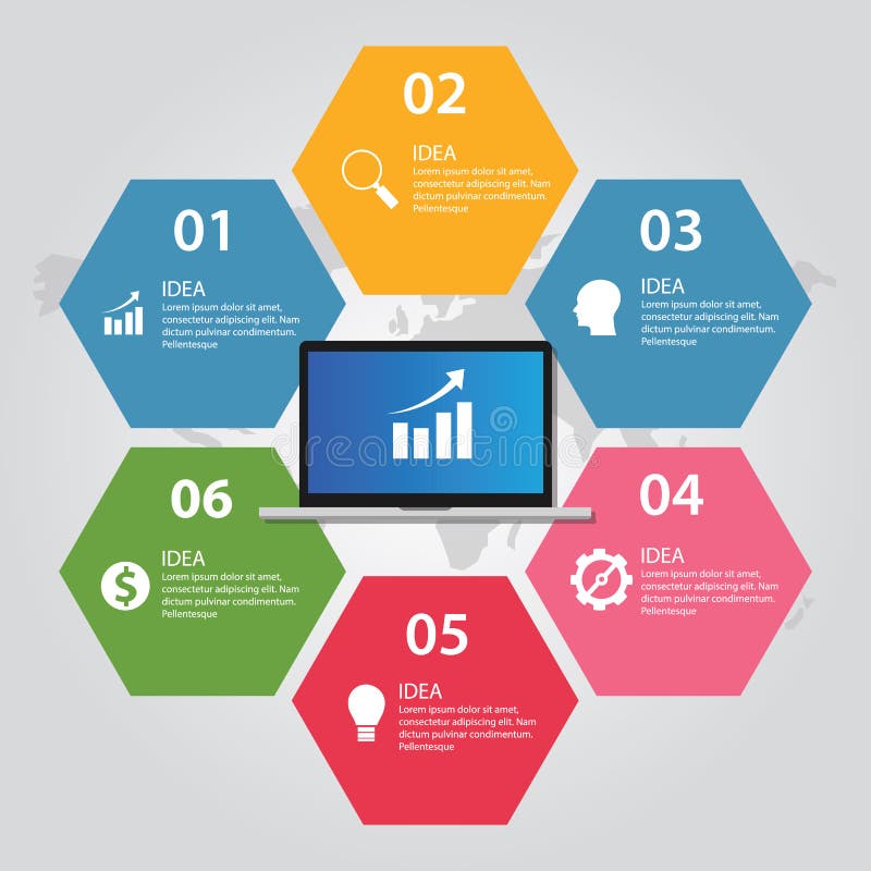 Six 6 Elements of Idea Info Graphic Chart Vector Bulb Business Shine ...
