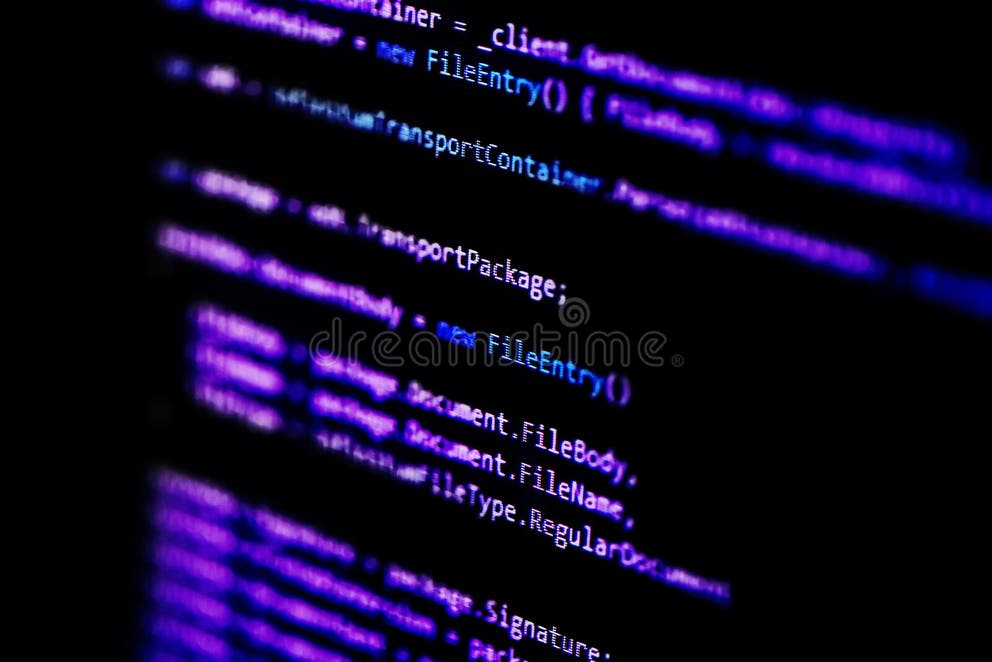 Information Technology Concept. Coding Programmer Language Script Text on Screen Monitor Display ...